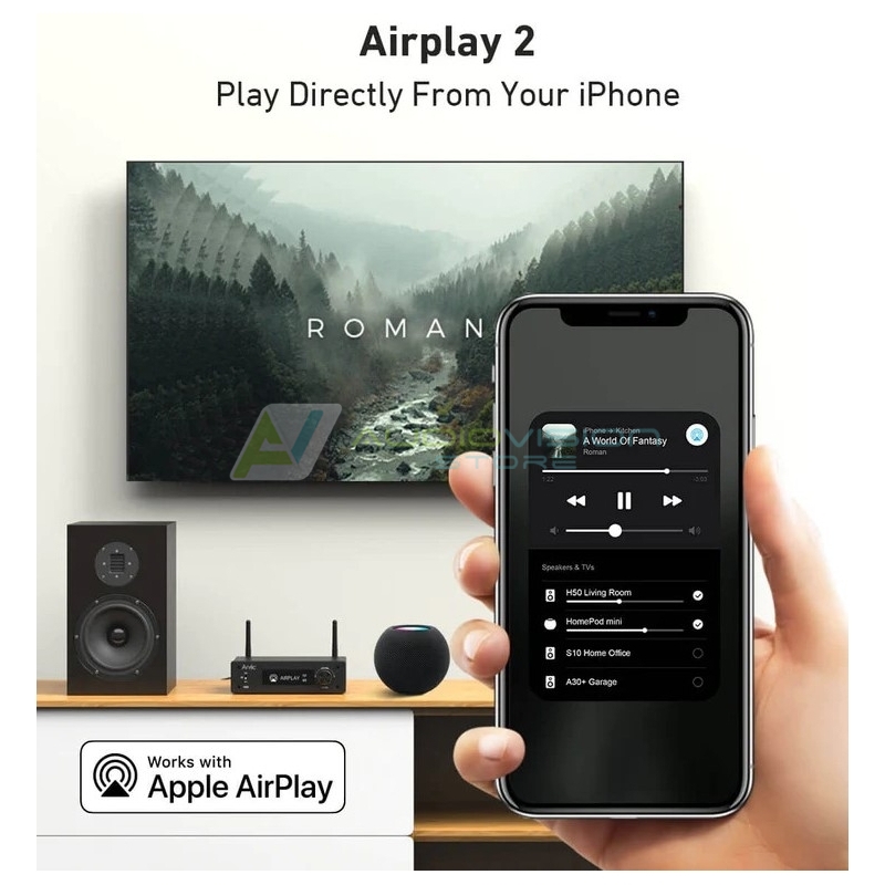 Streamer audio cu amplificare Arylic H50, 2x50W, Bluetooth, HDMI ARC ...